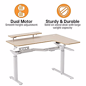 EUREKA ERGONOMIC L Shaped Standing Desk with Keyboard Tray, 61" Electric Height Adjustable Computer Desk with Monitor Stand & LED Strips, Dual Motor Sit Stand Up Corner Gaming Desk, Right/Maple