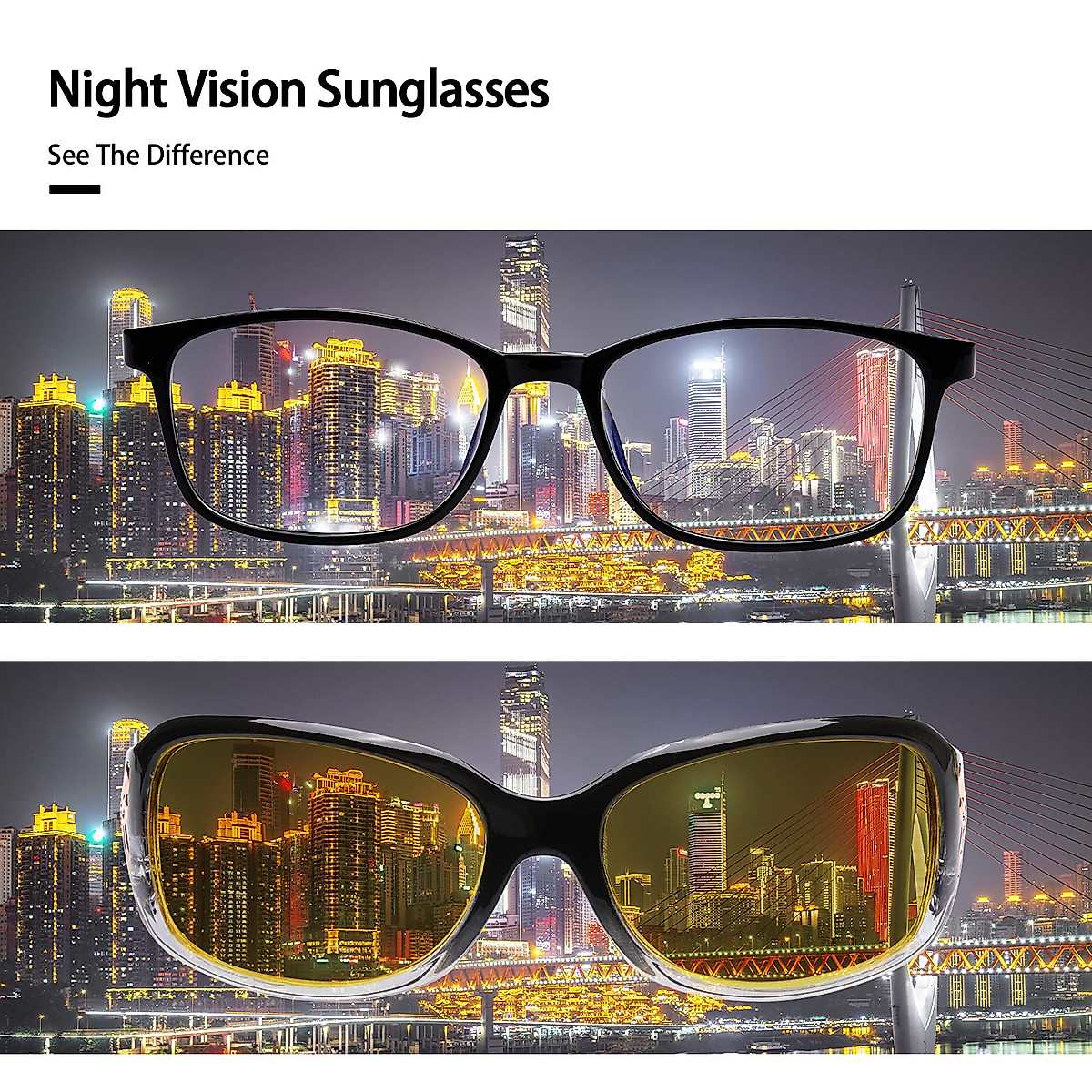 LVIOE Polarized Night Vision Glasses for Women, Yellow Tinted Glasses with Butterfly Decoration for Night Driving