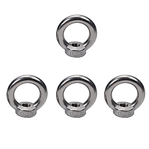 Aicosineg 4Pcs 304 Stainless Steel Eyebolts M12 Female Thread Ring Shoulder Metric EyeNuts Fastener Round Shape Lifting Eye Nut Fastener for Industrial Cables Rope Fitting Marine Silver Tone