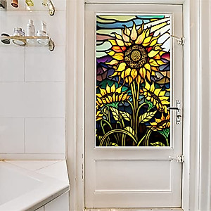 CREATIVE HOBBIES Window Privacy Film Sunflower Window Clings Stained Glass Window Film 78.7" x 17.3" Frosted Glass Window Decor Bathroom Window Coverings Static Cling Non-Adhesive
