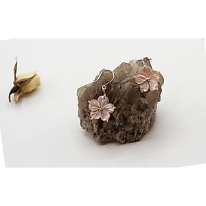 LTC Designs Pink Mother of Pearl Shell Flower Sterling Silver Dangle Earring with Fish Hook Ear Wires. Perfect for Momen and Teens
