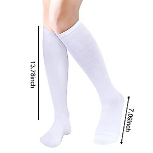 3 Pairs Womens Cotton Knee High Socks, Causal Soild Stripe Tube Knee Socks, White