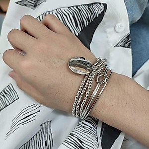 Dmaiy Boho Layered Knot Bangle Stackable Bracelets Silver Dainty Coin Beaded Hand Jewelry for Women and Men 5Pcs (Coin)