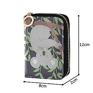 susiyo Cute Koala Sit On Tree Credit Card Wallet, RFID Blocking Compact Women Leather Card Holder Zipper Purse