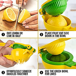 Zulay Metal 2-In-1 Lemon Lime Squeezer - Hand Juicer Lemon Squeezer - Max Extraction Manual Citrus Juicer