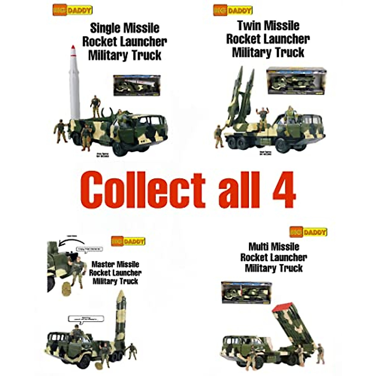 Big Daddy Military Missile Transport Army Truck Defence System 18 Long Range Missile Jungle Camouflage Toy Truck