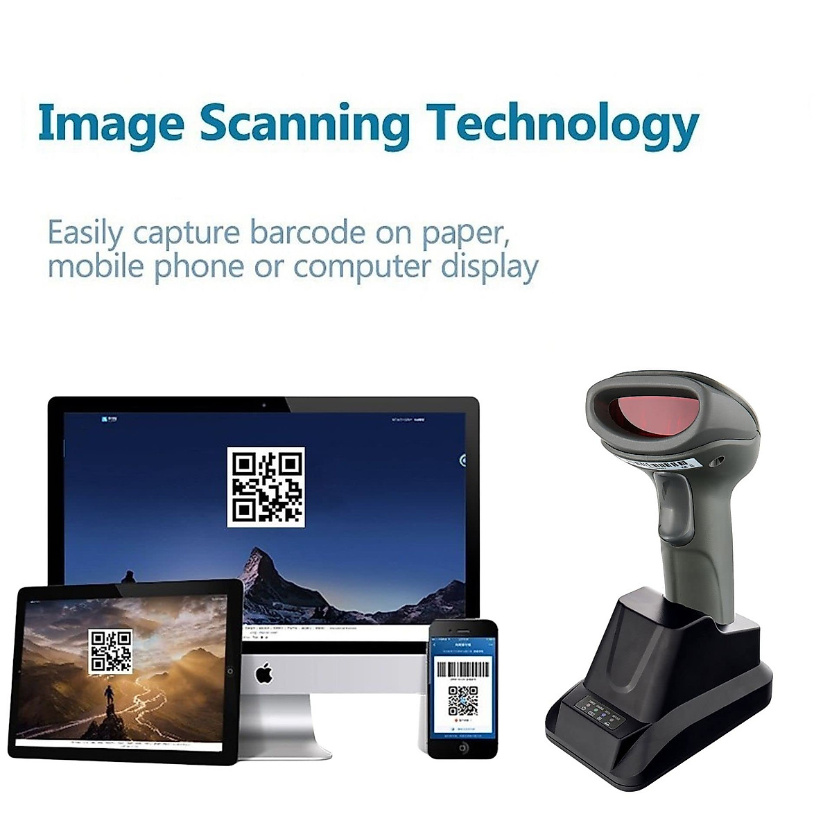 LS-PRO 2D QR wireless Bluetooth Barcode Scanner with USB Cradle Receiver Charging Base handheld 1D/2D Data matrix PDF417 image reader 100 ft Transmission Range long-life Battery 2200mA,1 Year Warranty