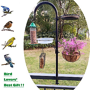 CQAIRIOU Upgraded Bird Feeding Station Kit,Deck Railing Bird Feeder Pole with 3 Hooks,Bird Bath,Mesh Tray and Suet Cage,Multi-Design Style,Used for Balcony Bird Feeder&Plant Hanger