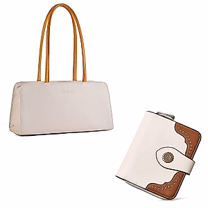 BOSTANTEN Women Designer Handbags Soft Leather Purses and Handbags Satchel Shoulder Bag Bundle with Women Leather Wallet RFID Blocking Small Bifold Wallet