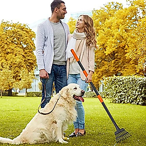 Niubya Pooper Scooper for Dogs, Metal Poop Scooper Tray and Rake Set with Adjustable Long Handle, Dog Pooper Scooper for Pet Waste Removal
