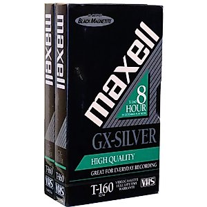 Maxell T-160 Gx-silver VHS Video Cassette Tape, Two Pack, 8 Hour Recording