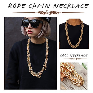 HANPABUM Gold Plated Chunky Rope Chain Necklace and Large Hollow Casting Triangle Bamboo Hoop Earrings Set for Men Women Costume Jewelry Punk Hip Hop Rapper Style (A:Triangle)