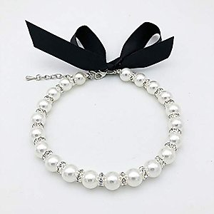 PETFAVORITES Diamond Dog Pearls Necklace Jewelry for Small Dogs Puppy - Bling Rhinestones Cat Wedding Collar - Chihuahua Yorkie Girl Clothes Costume Outfits Accessories (Snow White, Size S)