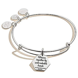 Alex and Ani Because I Love You Sister Expandable Wire Bangle Bracelet for Women, Woven Together Charm, Shiny Antique Silver Finish, 2 to 3.5 in