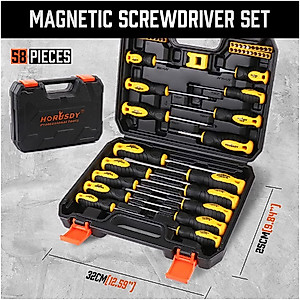 HORUSDY 58-piece Magnetic Screwdrivers Set with Case, Include Phillips, Slotted, Pozidriv, Square, Hexagon, Torx and Magnetizer demagnetizer Screwdriver Set for Tools for Men
