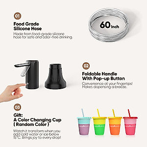 KERIOVSEA Foldable 5 Gallon Water Dispenser Pump, Electric Water Bottle Pump with Removable Base for 1-5 Gallon Jug, Automatic Water Dispenser Countertop for RV Travel, Bedside, Home, Office