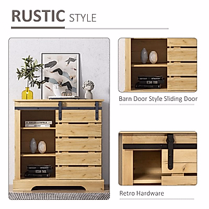 IULULU Buffet Cabinet, Wooden Accent Sideboard with Sliding Barn Door and Interior Shelves for Hallway, Kitchen, Living Room, Bedroom Table, Natural