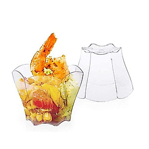 QXcom 100 Pcs 3 Oz 90ml Clear Ice Cream Dessert Bowls Plastic Disposable Flower Shape Dessert Cake Snack Bowl Cups Sundae Petal Dessert Bowls Salad Appetizer Serving Bowl Party Favor Wedding Bowls