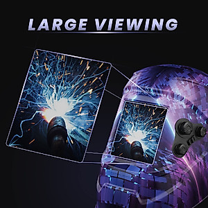 3.94”×3.82” Large Viewing Welding Hood, Daxiga Welder Mask/Auto Darkening True Color Sola, 4 Arc Sensor Wide Adjustable Shade DIN 5-9/9-13 for SMAW, MIG, TIG, GTAW