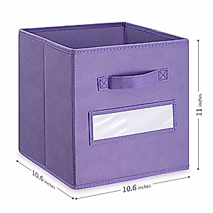 artsdi Set of 10 Storage Cubes,Foldable Fabric Cube Storage Bins with 10 Labels Window Cards & a Pen,Baskets Containers for Shelves, Closet Organizers Box for Home & Office,Purple