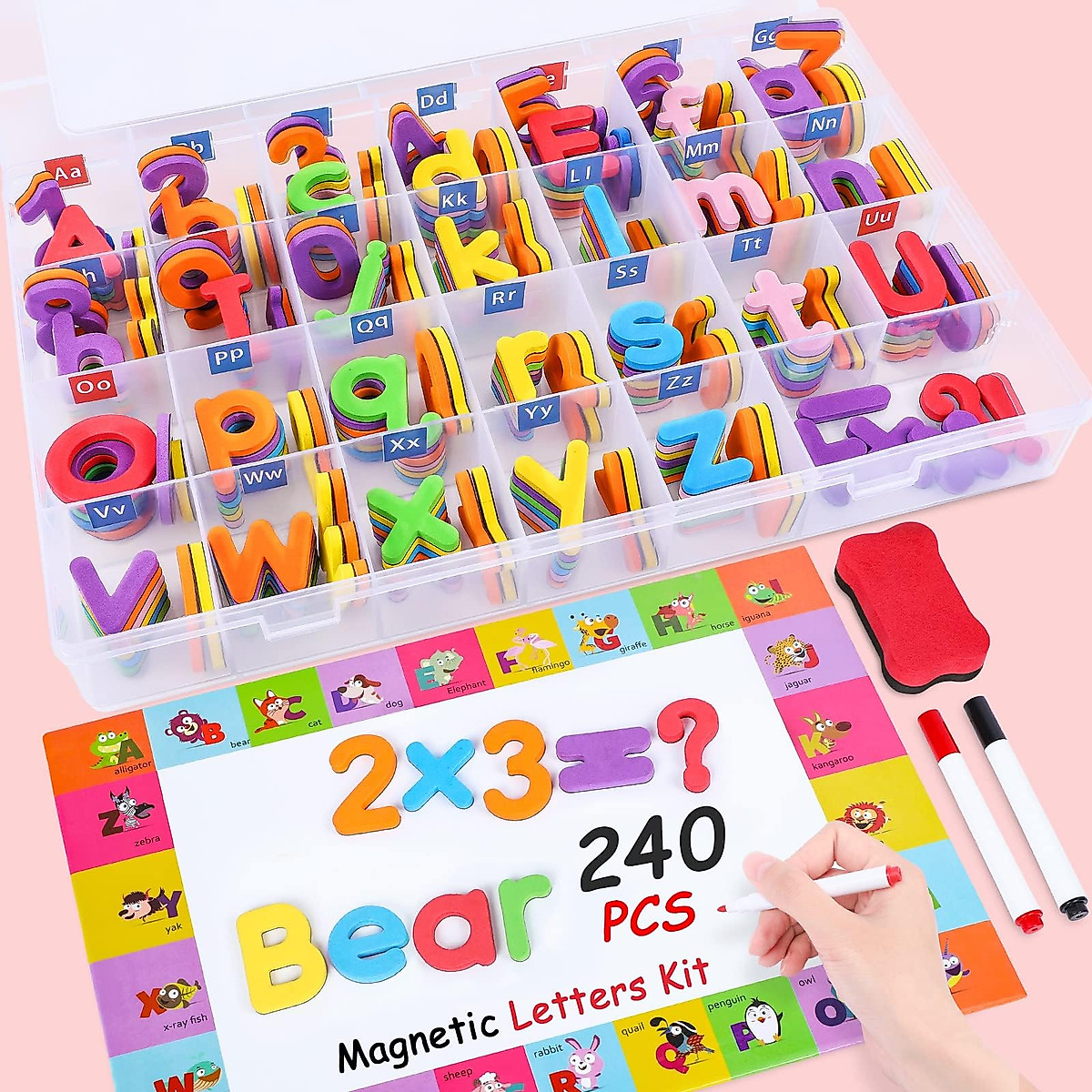 240Pcs Magnetic Letters Numbers for Classroom School Supplies Alphabet Magnets Fridge Foam Letters for Kids with Magnet Board Homeschool Preschool Educational Toys for Toddlers Spelling & Learning ABC