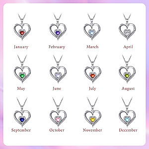 GLIVEOR Birthday Gifts for Women Heart Necklace, S925 Sterling Silver Necklace Birthstone Necklace Heart Necklace for Women Birthday Jewelry Gifts for Women March Birthstone Necklace