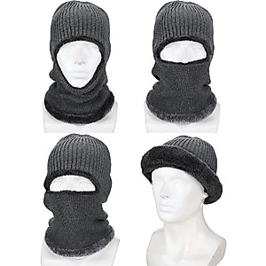 3 Pieces Winter Warm Knitted Balaclava Neck Warmer Hat Fleece Ski Face Covering Windproof Face Scarf for Outdoor Sport (Navy Blue, Light Gray, Black,M)