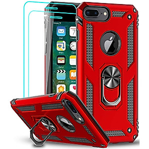 LeYi Compatible for iPhone 8 Plus Case, iPhone 7 Plus Case for Women, iPhone 6s Plus Case with Tempered Glass Screen Protector [2Pack], Military-Grade Phone Case with Kickstand for iPhone 6 Plus, Red