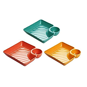 Luxshiny Food Trays 3PCS Dumpling Plates, Chip and Dip Set Sushi Plate Food Serving Plate with Sauce Divider for Home Kitchen Party Nacho Trays