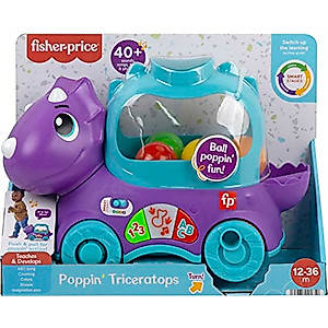 Fisher-Price Toddler Learning Toy Poppin’ Triceratops Dinosaur Pull-Along Ball Popper With Smart Stages For Ages 1+ Years