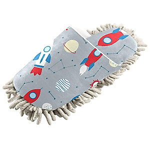 FLildon Microfiber Cleaning Slippers Space Rockets Planets Washable Mop Shoes Slipper for Men/Women House Floor Dust Cleaner, Size L