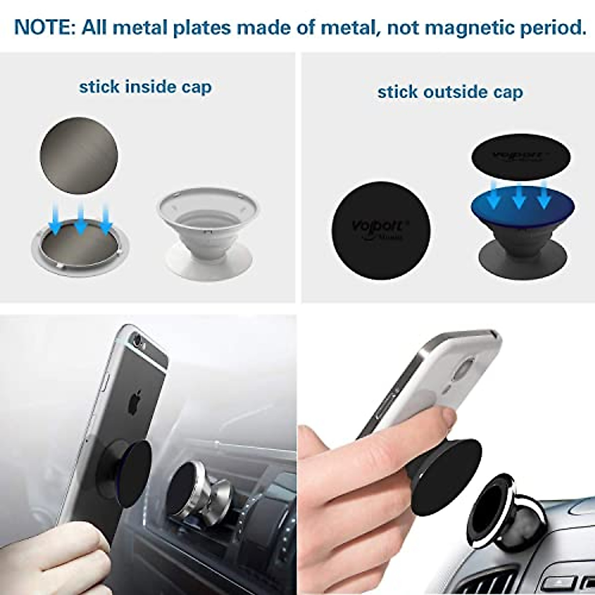 volport Extra 3M Tape Super Sticky Adhesive Replacement and Phone Magnet Sticker Disc for Reusing Grip Stand Socket Base, Circle Double Sided Car Mount Holder Strong Glue Pads Round Magic Metal Plate