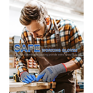 Haysandy 36 Pairs Rubber Latex Double Coated Gloves Large Gardening Gloves Blue Construction Gloves for Men Rubber Coated Gloves for Outdoor