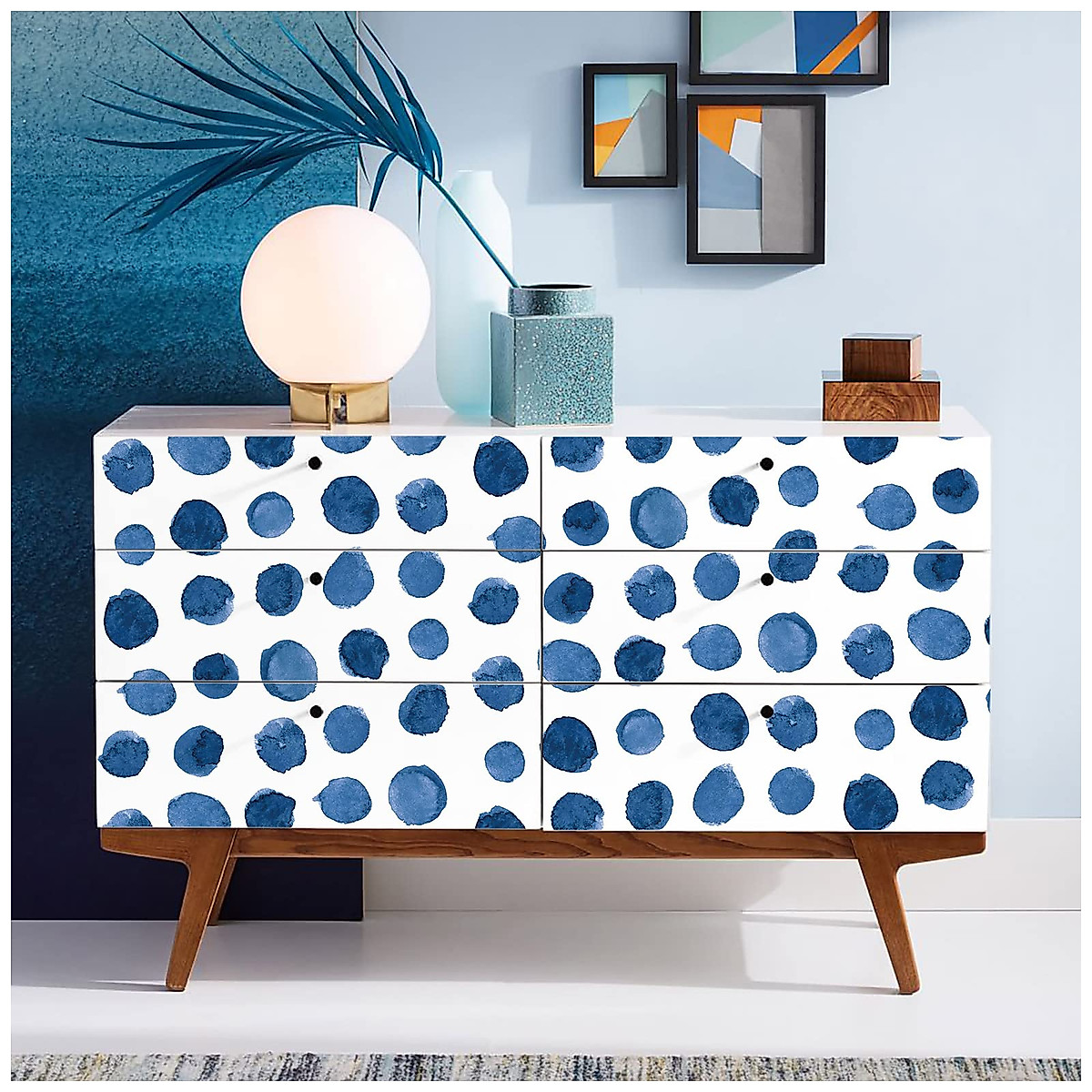 HAOKHOME Boho Peel and Stick Wallpaper Watercolor Brush Strokes Dots Removable Indigo Blue/White Vinyl Self Adhesive Contactpaper 17.7in x 9.8ft