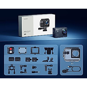 WOLFANG GA300 4K60FPS Action Camera 24MP Waterproof 40M Underwater Camera EIS Stabilization WiFi Wide Angle Helmet Camera (External Microphone, Remote Control, 2x1350mAh Batteries and Accessory Kit)