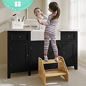 AMBIRD Wooden Step Stool, Two Step Stools Toddler 300 lbs Capacity with Safety Non-Slip Pads and Handles, Bamboo Step Stool for Bathroom, Kitchen Step Stools Dual Height Step Stools for Kids (Natural)