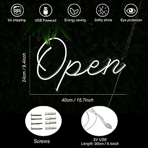 LIYUNEON Open Neon Signs, Cool White Led Neon Lights USB Powered, Signs for Wall Decor, Restaurant Bar Salon Stores Hotel, Wedding, Engagement Party ,Bedroom Decor, Neon For Bedroom Home Aesthetic Room Decor，Neon Sign Bar(15.75x9.45in) (Open)