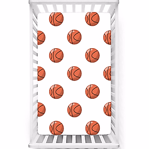 Basketball Themed Fitted Crib Sheet,Standard Crib Mattress Fitted Sheet Soft & Stretchy Fitted Crib Sheet -Great for Boy or Girl Room or Nursery,28 x 52 Inch,Cinnamon White Black