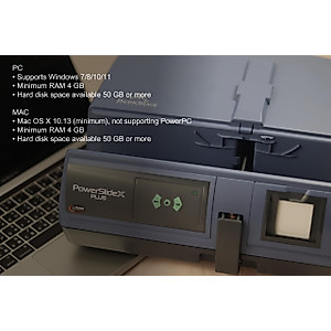 Pacific Image PowerSlide X Plus 35mm Slide Scanner. Auto Batch Scan Mounted Slides. Maximum 50 Slides/Batch Scan. 10000 dpi/True Color. 4.2 Dynamic Range. Mac/Pc.