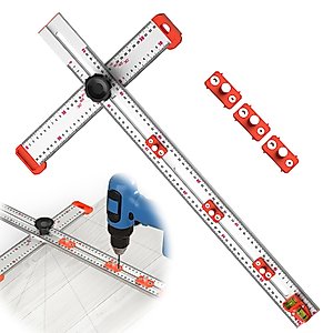 2024 Newest Adjustable 2-in-1 Drilling Positioning Ruler, Cabinet Hardware Jig,T Square Ruler Cabinet Handle Jig, Woodworking Ruler, Cabinet Drawer Door Hole Drilling Template (25inch)