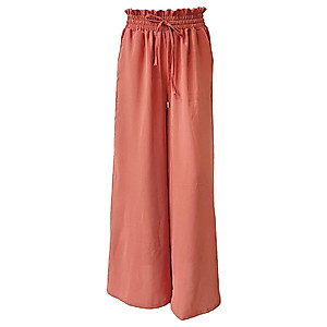 aromm Women's high Waisted Pants Wide Leg Long Palazzo Trousers Orange,XL