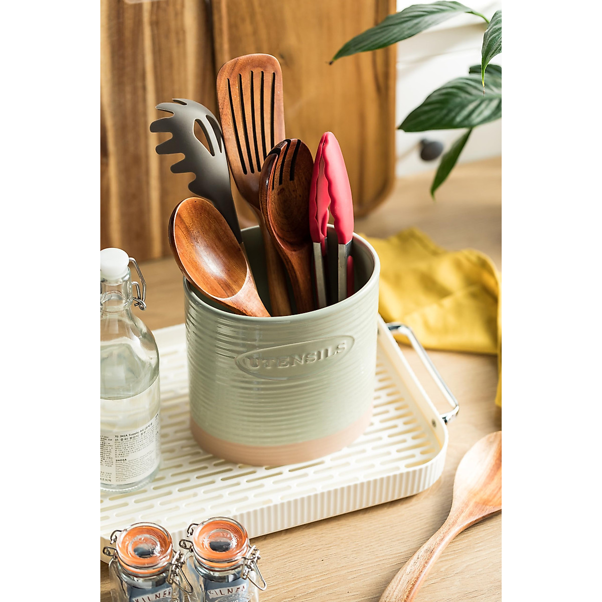 YHOSSEUN Large Utensil Holder for Kitchen Countertop Porcelain Utensil Crock Framhouse Decor Utensil Caddy Tableware Organizer, Yellow