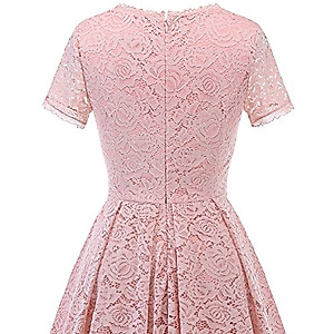 DRESSTELLS Elegant Wedding Guest Dress, Tea Length Mother of The Bride Dresses, Lace Bridesmaid Dress, Semi Formal Cocktail Dresses, Vintage Evening Party Formal Dress with Sleeves Blush XL
