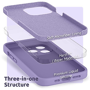 SURPHY Compatible with iPhone 13 Pro Case with Screen Protector, (Camera Protection + Soft Microfiber Lining) Liquid Silicone Phone Case 6.1 inch 2021, Light Purple