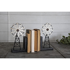 Foreside Home & Garden White Set of 2 Metal Windmill Bookends