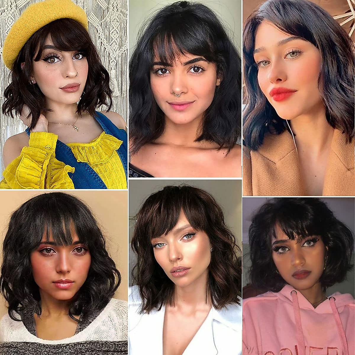 PANEWAY Short Human Hair Wigs with Bangs Brazilian Body Wave Virgin Human Hair Wigs for Black White Women Short Wavy Bob Wigs with Bangs 12 Inch