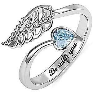 925 Sterling Silver Angel Wing Cz Ring for Her Wedding Ring Ring Engagement Ring 925 Sterling Silver Personalized Forever By My Side Angel Wing Ring Personalized Silver Ring-Adjustable Ring, A Unique Gift for Her