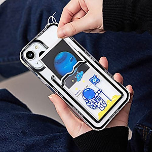 CEOKOK Compatible for iPhone 14 Case with Card Holder Slot Clear Design Astronaut Cute Aesthetic Transparent Anime Pattern Men Women Girls Kids Soft Silicone TPU Cool Protective Phone Case Cover