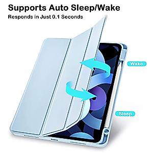 SIWENGDE for iPad Air 5th/4th Generation 2022/2020 10.9 Inch Case with Pencil Holder [Support iPad 2nd Pencil Charging and Touch ID], Trifold Stand Smart Cover with Soft TPU Back(Light Blue)