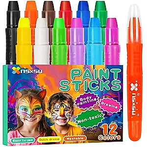 nsxsu 12 Colors Face Paint Sticks for Kids, Washable Face Painting for Toddlers and Students, Birthday Makeup Party Supplies, Kids Stocking Stuffers, Mess-Free Girls Boys Face Painting Kits